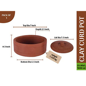 Earthen Clay Curd Pot / Dahi Pot With Lid - 1000 ML
