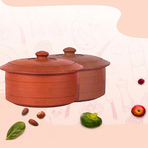 Earthen Clay Curd Pot / Dahi Pot With Lid - Set of 2