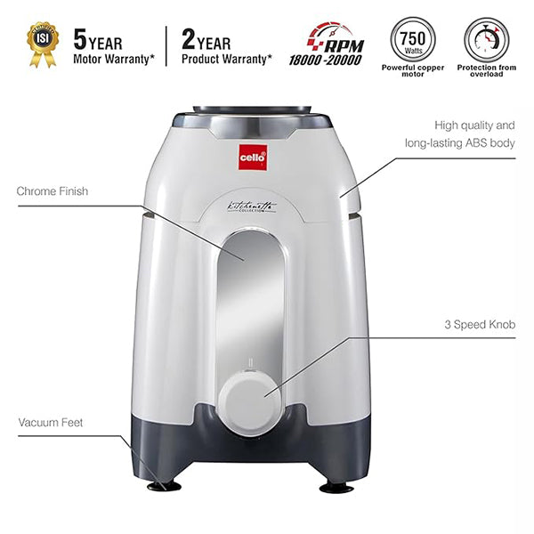 Cello Discovery Pro Mixer Grinder 3+1 Jars, 1000Watts - 1 Pc