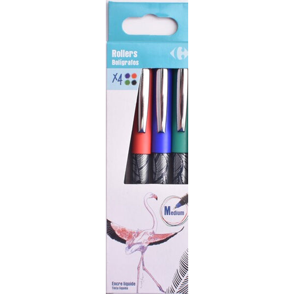 Carrefour Pack Of 4 Rollerball Pen Assorted - 4Pc
