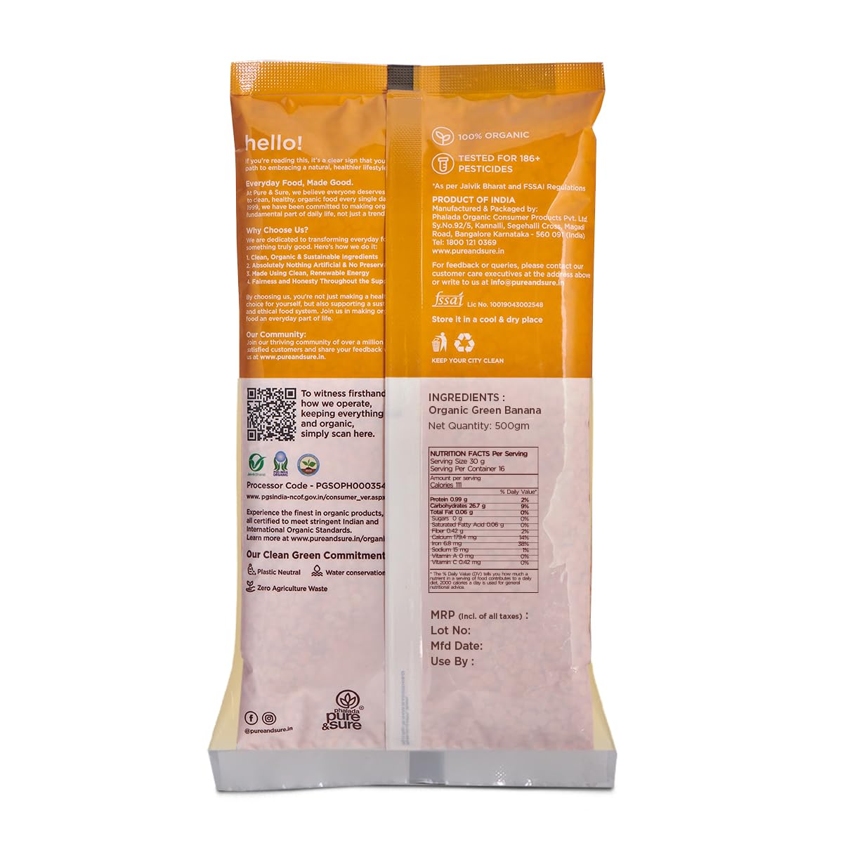 Phalada Pure & Sure Green/Raw Banana Flour (Atta) - 500 g