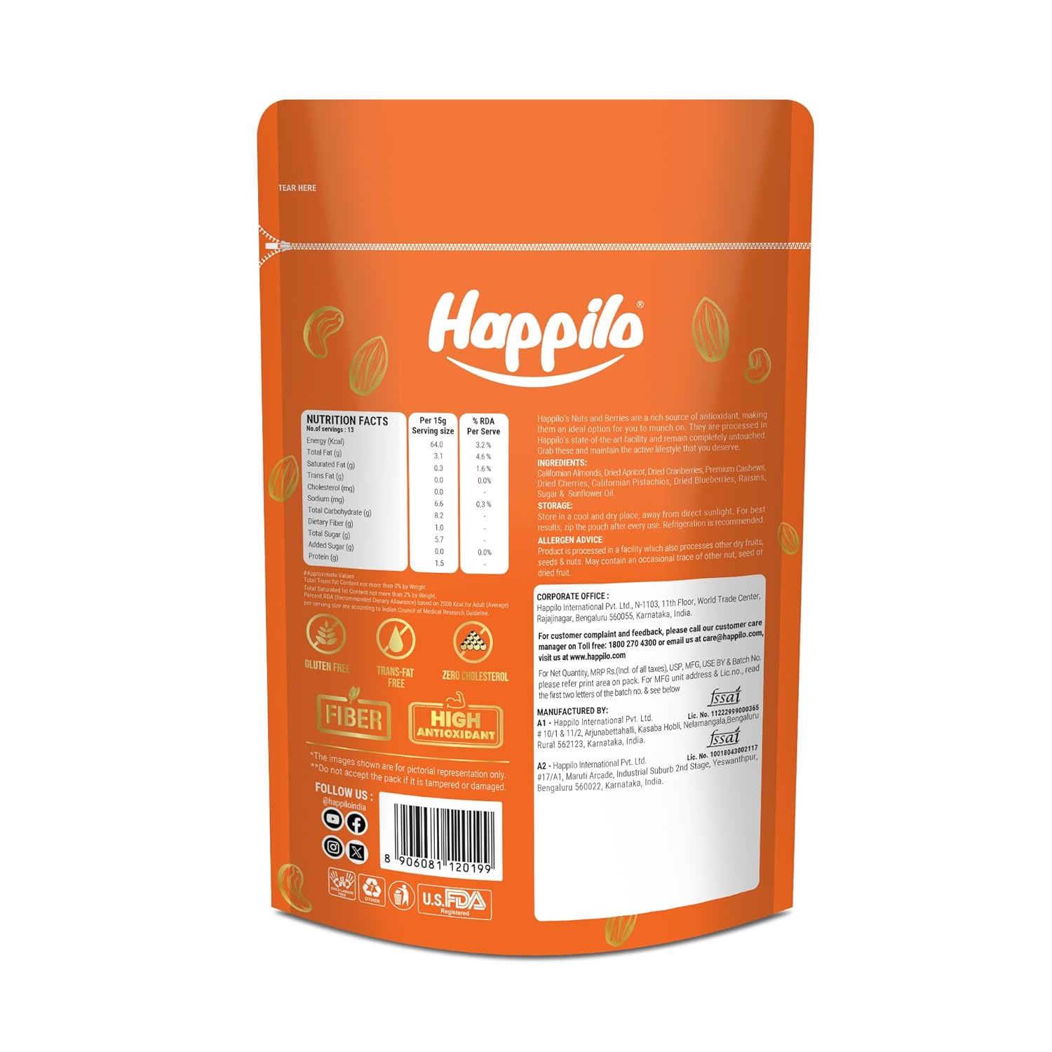 Happilo Premium International Dried Nuts and Berries - 200 g