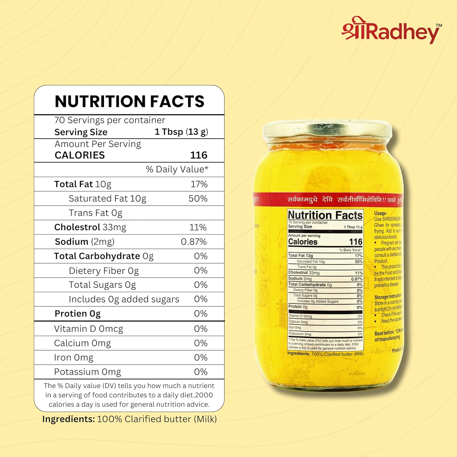 Shree Radhey A2 Gir Cow Ghee - 1 L