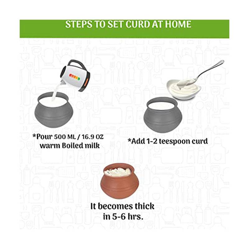 Earthen Clay Curd Pot With Lid - Set Of 2(500 ml)