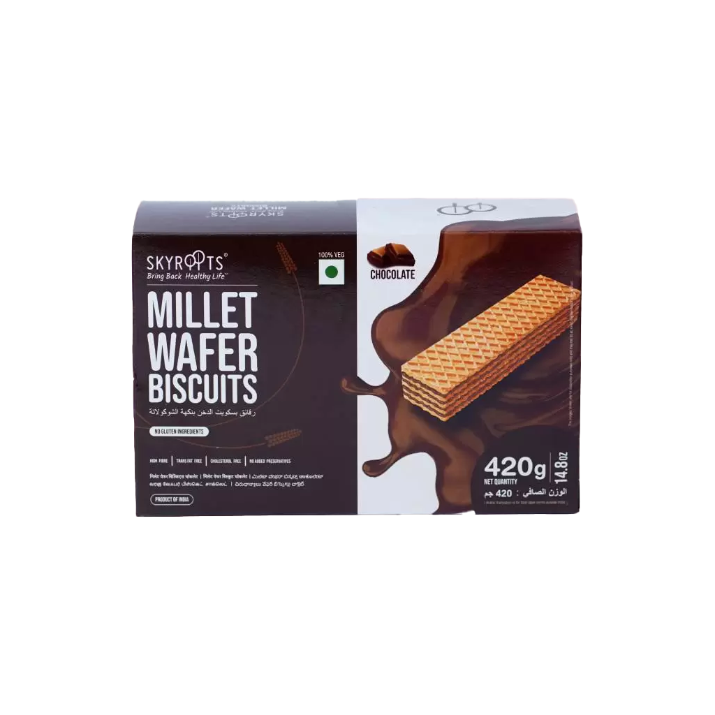 Skyroots Millet Chocolate Waffer Biscuits - 6 x 70 g