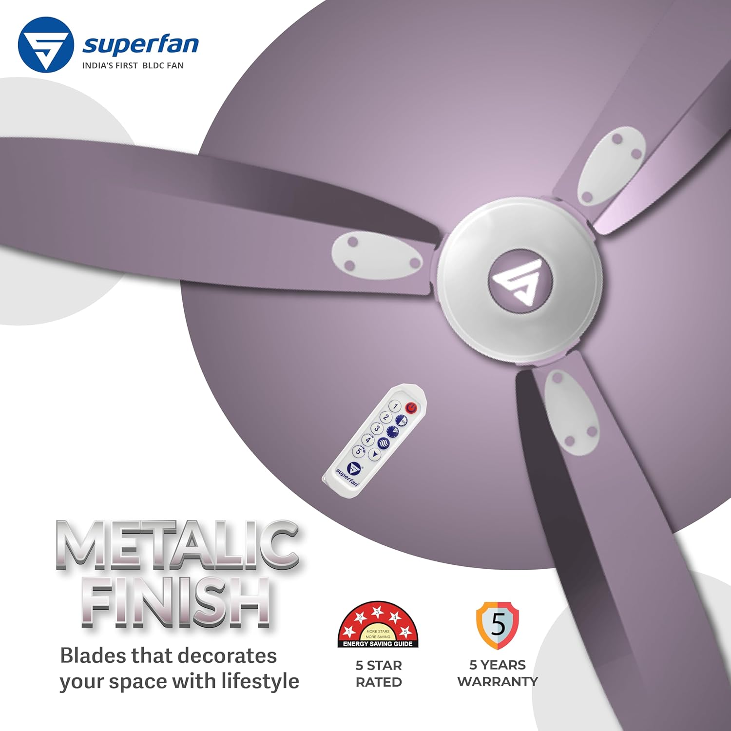Superfan Super A1 Royal Pink 1200 mm Ceiling Fan with BLDC Motor and R