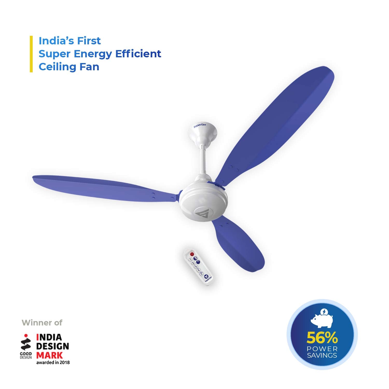 Superfan Super X1 Blue 1200 Mm Aluminium Ceiling Fan Of 5 Stars Rated
