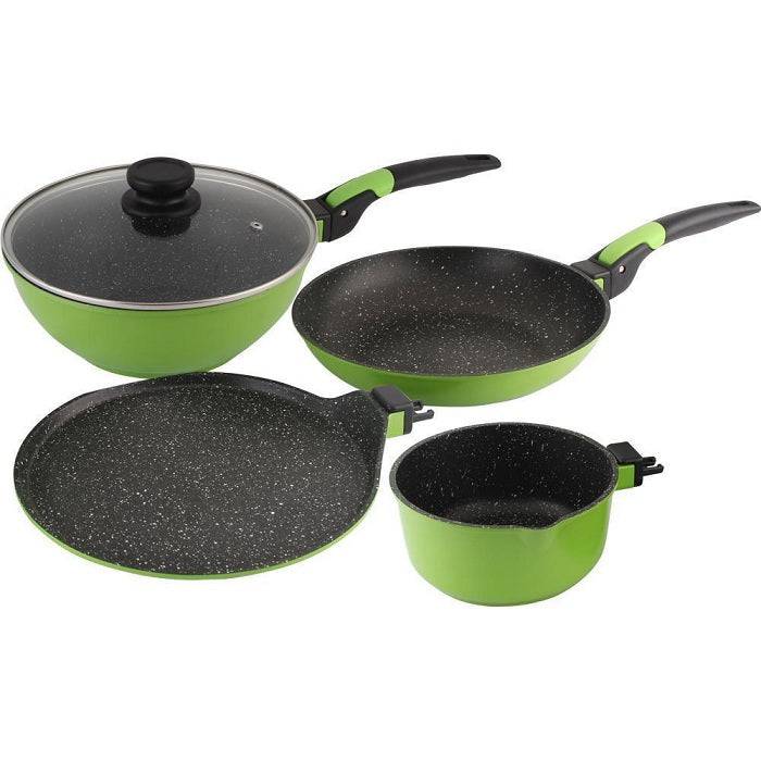 Wonderchef Click Amaze Set - Green (Dosa Tawa,Fry Pan, Wok with Lid,Sa