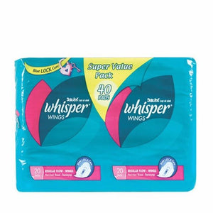 Whisper Regular Flow With Wings Sanitary Napkins - 40 Pcs