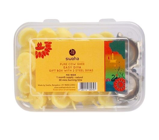 Swaha Pure Cow Ghee Easy Diya With 2 Steel Diyas - 1 Box (30 Pcs)